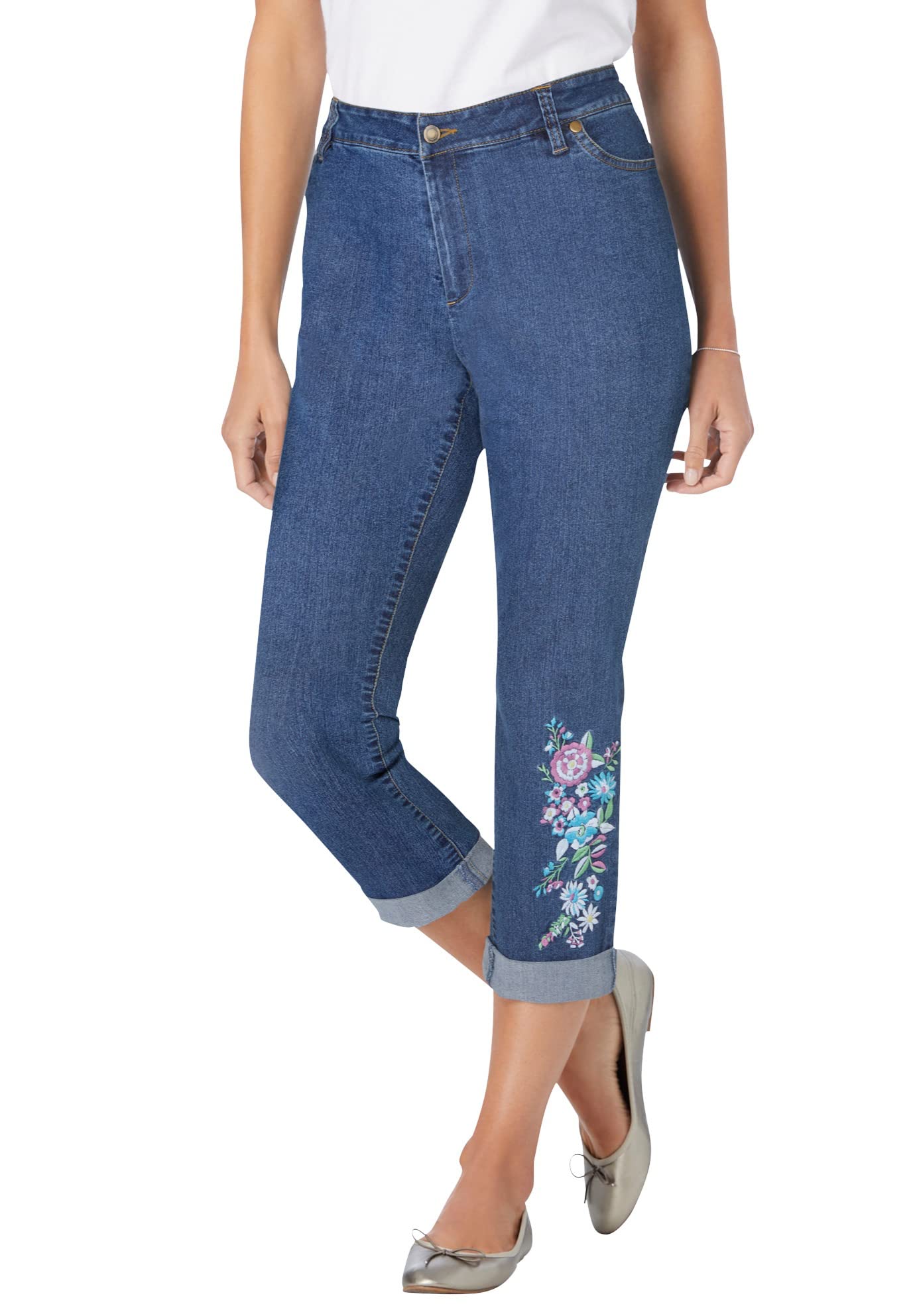 Woman Within Women's Plus Size Girlfriend Stretch Denim Jean - 14 W, Distressed