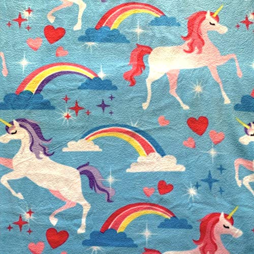 Unicorn Hearts & Rainbows Anti-Pill Premium No-Sew Throw Fleece Fabric Kit (72x60)