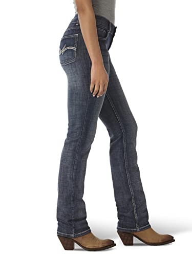 Wrangler Women's Western Mid Rise Stretch Straight Leg Jean, Dark Indigo, 11W x 30L