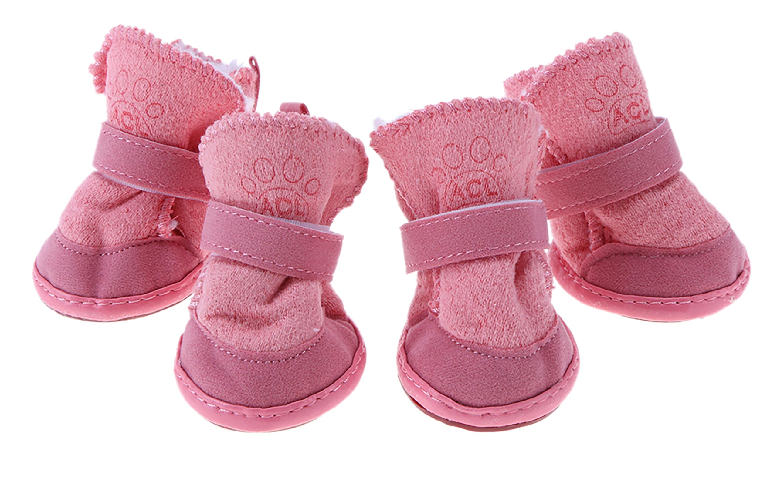 GabeFish Puppy Cute Cozy Warm Anti Slip Winter Boots for Small Medium Dogs Pets Cats Thicken Fleece Snow Shoes Pink Medium