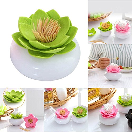JforSJizT 2pcs Lotus Cotton Swab Holder,Q-Tips Toothpicks Canisters Holder with Clear Lid Dustproof Cover,Cotton Bud Brushes Holder Box Case Storage Organizer Jar(Black + White