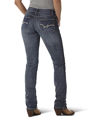 Wrangler Women's Western Mid Rise Stretch Straight Leg Jean, Dark Indigo, 11W x 30L