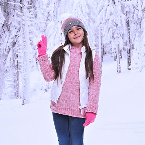 SWAK Girls Hat & Glove Sets-Kids Cold Weather Winter Accessories-Childrens pom pom Hat sets-Big Girls 2 Pc Beanie Sets