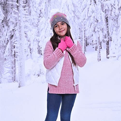SWAK Girls Hat & Glove Sets-Kids Cold Weather Winter Accessories-Childrens pom pom Hat sets-Big Girls 2 Pc Beanie Sets