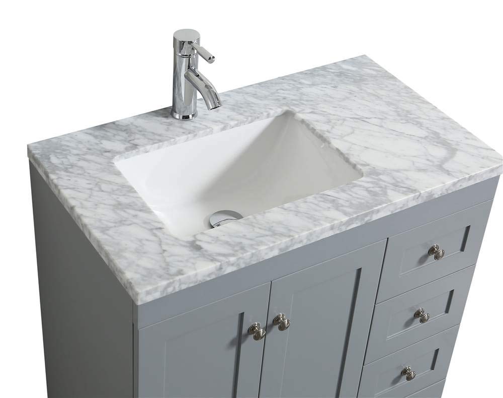 Eviva Gray Bathroom Vanity with Sink - Freestanding Bathroom Vanities 30 inch w/White Carrara QuartzTop - Perfect 30 Inch Bathroom Vanity with Sink Set for Modern Bathroom Decor