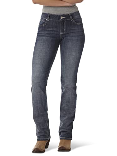 Wrangler Women's Western Mid Rise Stretch Straight Leg Jean, Dark Indigo, 11W x 30L