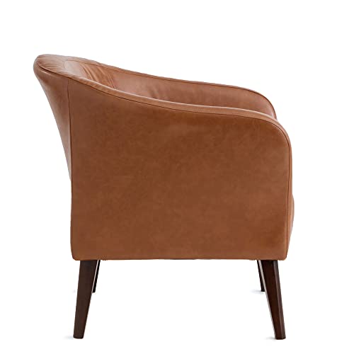 Edenbrook Collins Button Tufted Barrel Wood Legs – Upholstered Tub Chair for Living Room, Camel Faux Leather