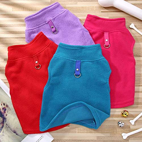 Dog Fleece Vest 4 Pieces Dog Cold Weather Pullover Dog Cozy Jacket Winter Dog Clothes Pet Sweater Vest with Leash Ring for Small Dogs