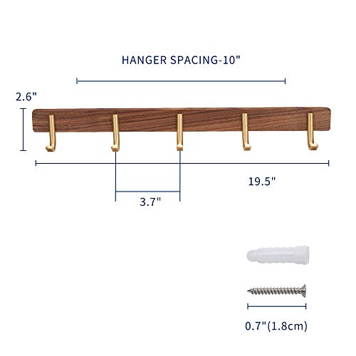 Generic Wall Mounted Coat Rack 5-Tri Hooks, Heavy Duty, Metal Coat Hooks Rail for Coat Hat Towel Purse Robes Mudroom Bathroom Entryway, Matt Gold with Walnut 101-5