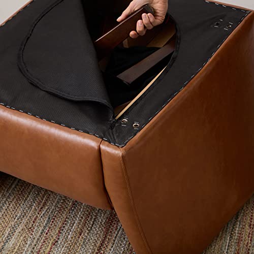 Edenbrook Collins Button Tufted Barrel Wood Legs – Upholstered Tub Chair for Living Room, Camel Faux Leather