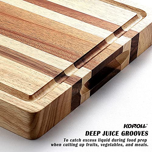 KONOLL Large Acacia Oak Wood Cutting Board for Kitchen Multipurpose Chopping Board with Juice Groove & Built-in well for Meat, Cracker, Vegetables and Cheese, 15 x 12 x 1.5 Inch