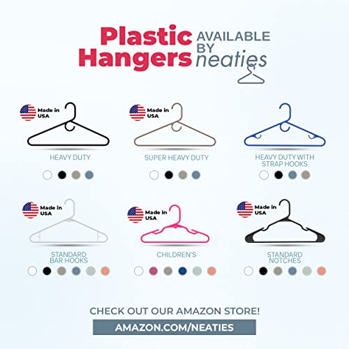 Neaties Heavy-Duty Plastic Hangers White (12, 24, 36 Packs) with Strap Hooks - Non-Slip Heavy-Duty Plastic Clothes Hangers with Accessory Hook for Suits, Coats, Dress, Shirts, or Belts (36 Pack)
