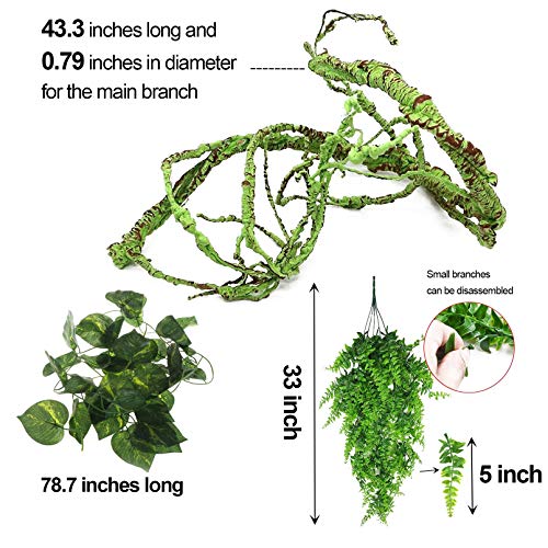 kathson 3 PCS Reptile Vines Plants Flexible Bendable Jungle Climbing Vine Terrarium Plastic Plant Leaves Pet Tank Habitat DecorĀ for Bearded Dragons Lizards Geckos Snakes Frogs and More Reptiles