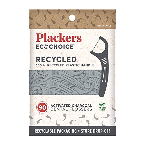 Plackers Ecochoice Activated Charcoal Recycled Dental Flossers, 90 Count (Pack of 1)