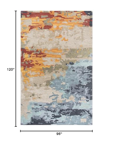 Rizzy Home | MO999A | Mod Collection | Wool / Viscose Area Rug | 8' x 10' | Tan/Gray/Black/Orange/Red/Gold/Aqua Abstract