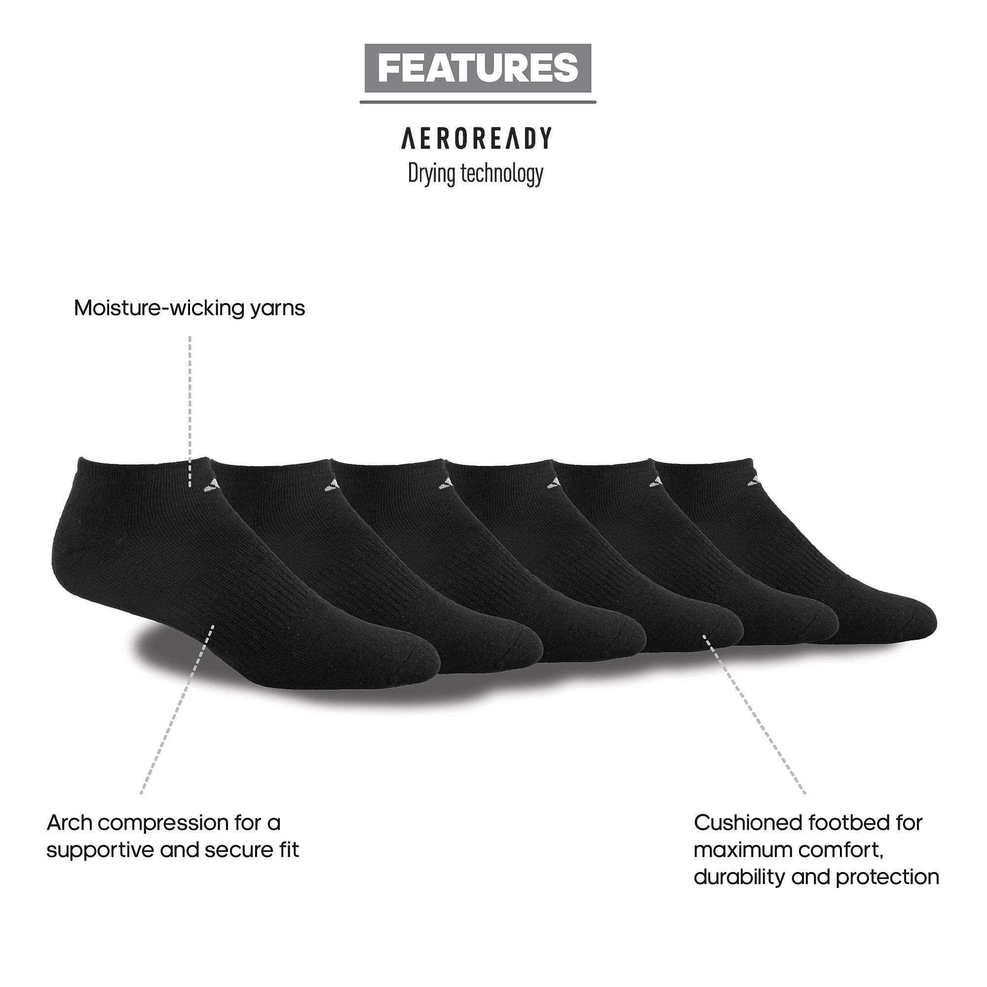 adidas Men's Athletic Cushioned No Show Socks with Arch Compression for a Secure fit (6-Pair), Black/Aluminum 2, X-Large