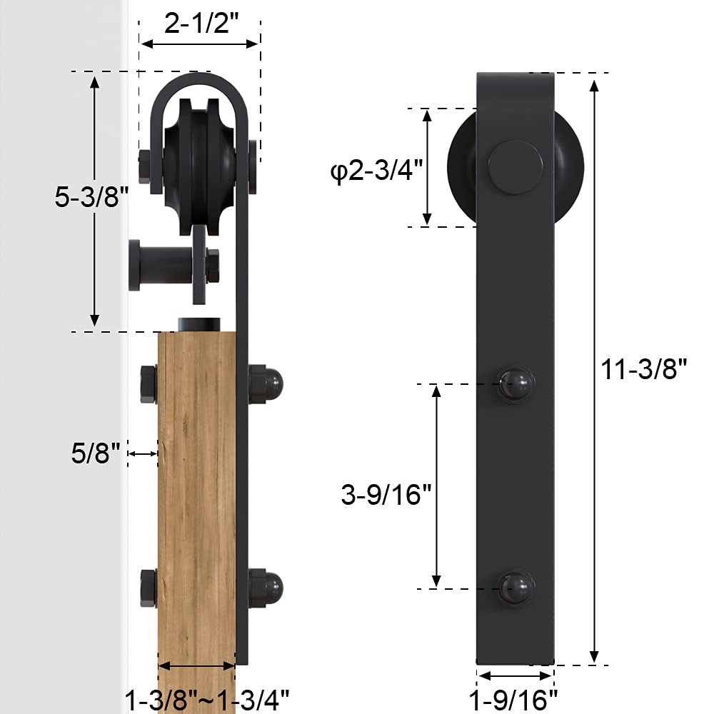 WINSOON 6FT Barn Door Hardware Kit: Double Sliding Door Hardware - Black Barn Door Track Kit - Carbon Steel Heavy Duty Door Rail - J-Shape Easy to Install for 36" Closet Panel(No Door)