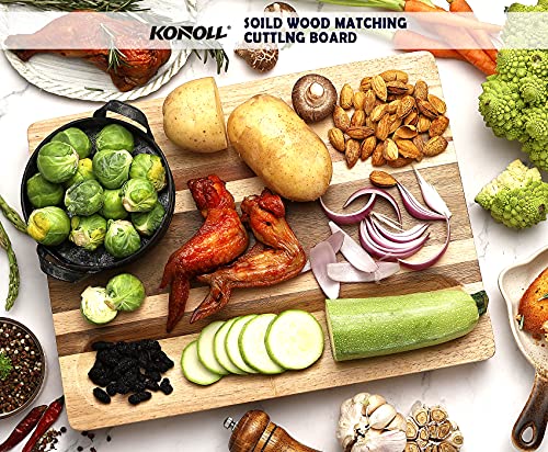 KONOLL Large Acacia Oak Wood Cutting Board for Kitchen Multipurpose Chopping Board with Juice Groove & Built-in well for Meat, Cracker, Vegetables and Cheese, 15 x 12 x 1.5 Inch