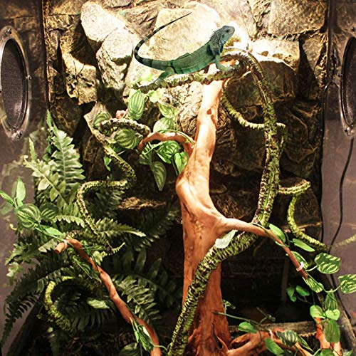 kathson 3 PCS Reptile Vines Plants Flexible Bendable Jungle Climbing Vine Terrarium Plastic Plant Leaves Pet Tank Habitat DecorĀ for Bearded Dragons Lizards Geckos Snakes Frogs and More Reptiles