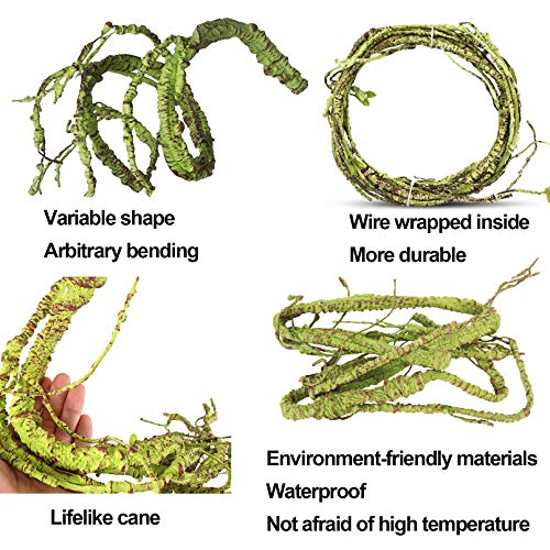 kathson 3 PCS Reptile Vines Plants Flexible Bendable Jungle Climbing Vine Terrarium Plastic Plant Leaves Pet Tank Habitat DecorĀ for Bearded Dragons Lizards Geckos Snakes Frogs and More Reptiles