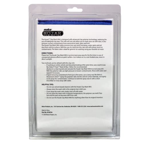 Malco Kozak Clay Wash Mitt – Advanced Polymer Technology/Removes Tree Sap, Paint Overspray, Water Spots and Rail Dust/for Use on Automotive Paint, Glass and Trim (8130724)