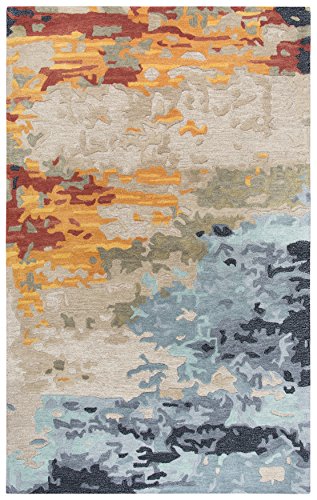 Rizzy Home | MO999A | Mod Collection | Wool / Viscose Area Rug | 8' x 10' | Tan/Gray/Black/Orange/Red/Gold/Aqua Abstract