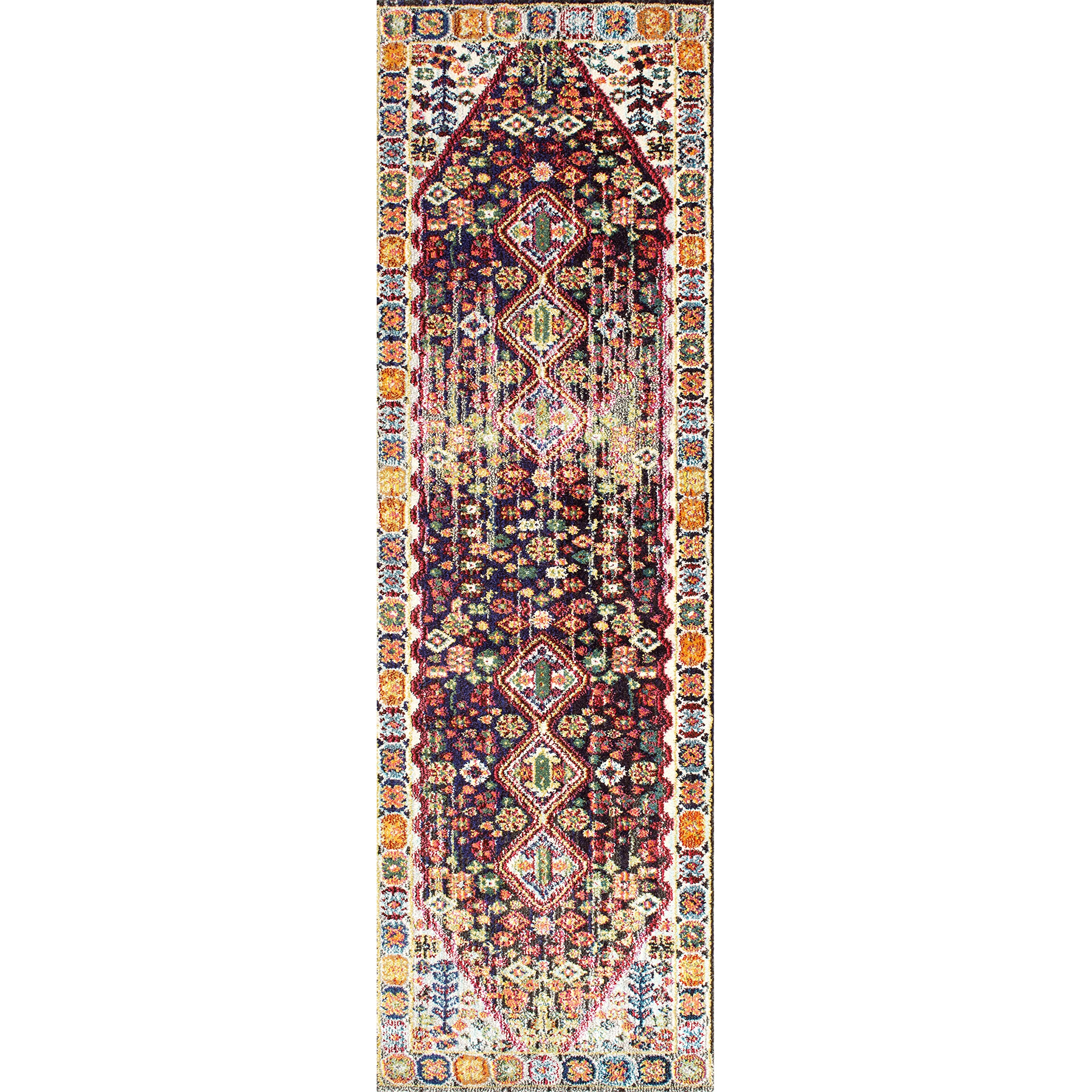 nuLOOM Erline Colorful Bohemian Runner Rug, 2' 6" x 12', Black