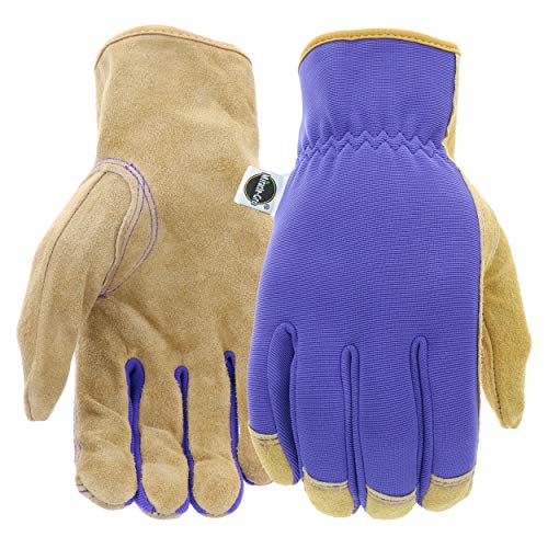 Miracle-Gro MG23080 Landscaping Work Gloves- [1 Pair, Medium/Large] Split Cowhide Leather Palm Gloves with Shirred Elastic Wrist