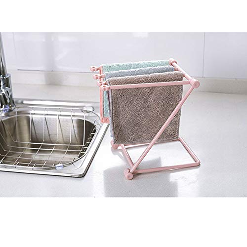 IKAAR Towel Rack Plastic Hand Towel Holder for Bathroom Kitchen Foldable Free Standing Hand Towel Racks Towel Hanger Pack of 2 (Blue + Pink)