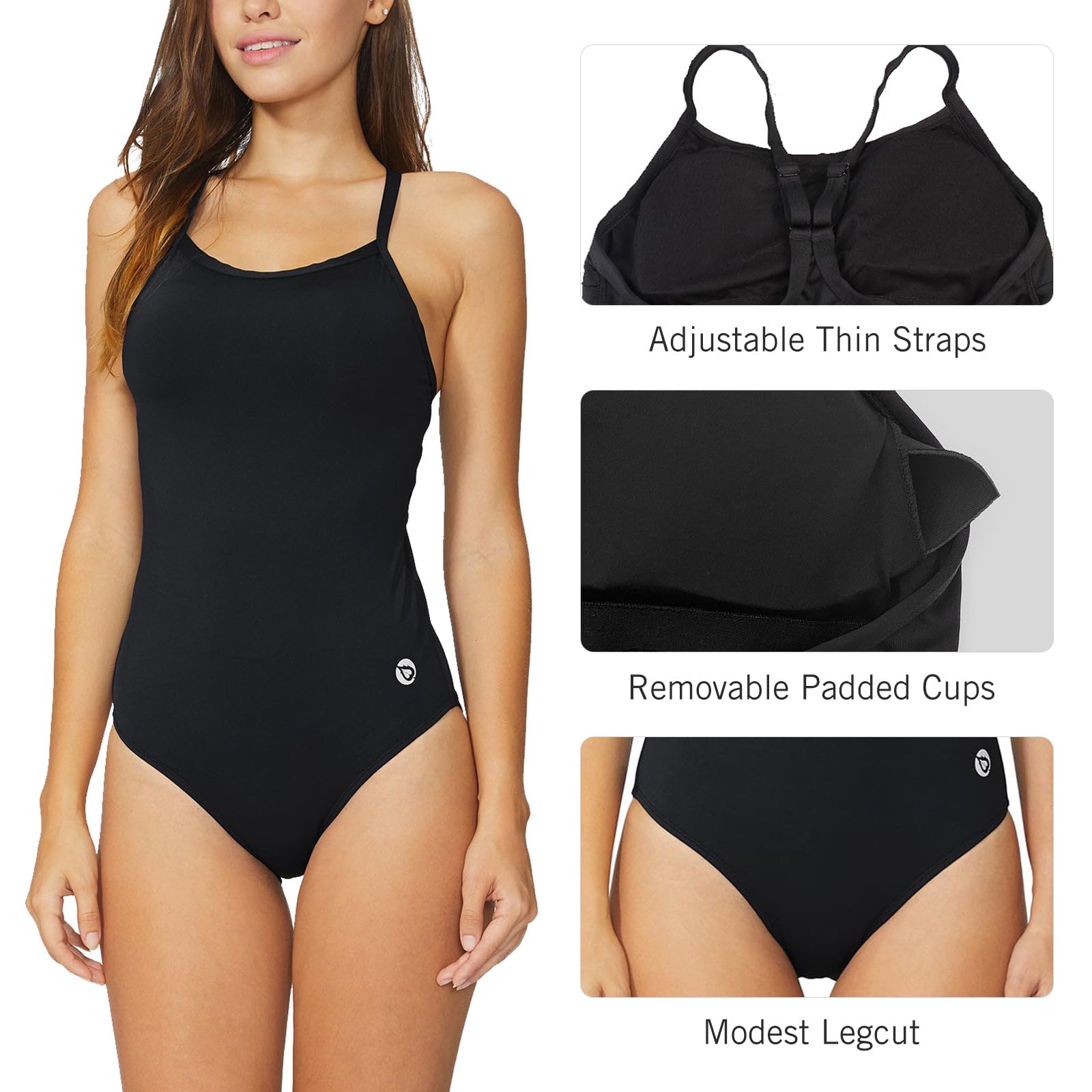 BALEAF Women's Athletic Training Adjustable Strap One Piece Swimsuit Swimwear Bathing Suit Black 32