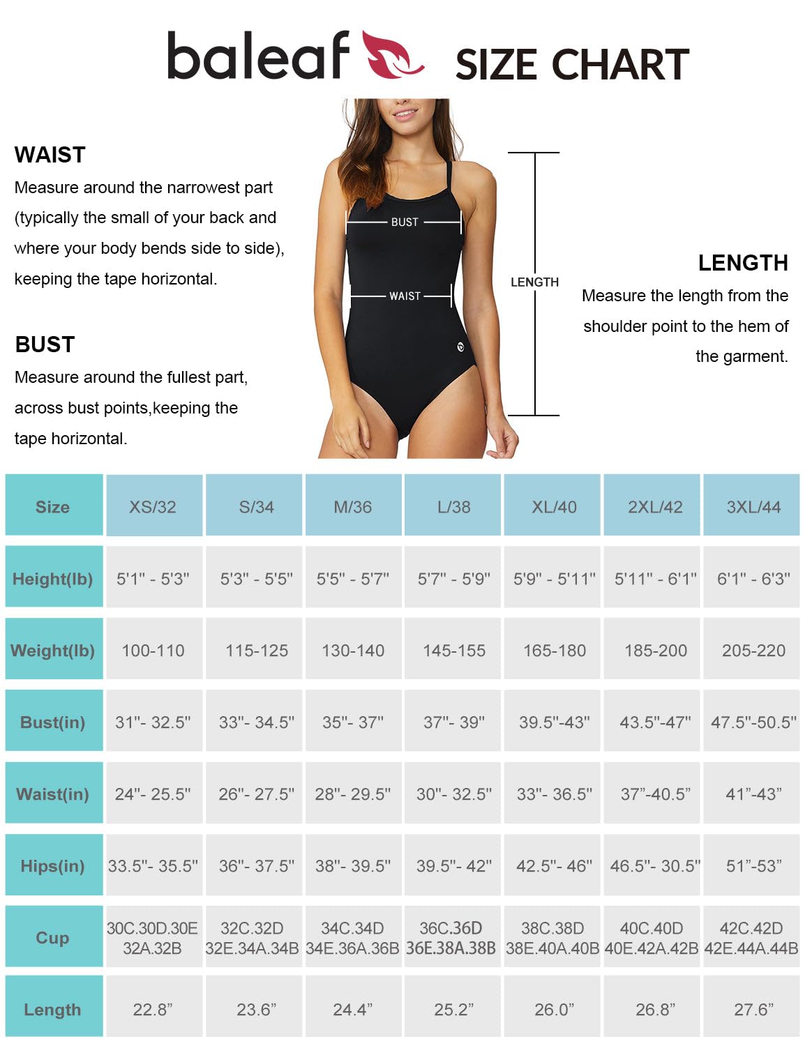 BALEAF Women's Athletic Training Adjustable Strap One Piece Swimsuit Swimwear Bathing Suit Black 32