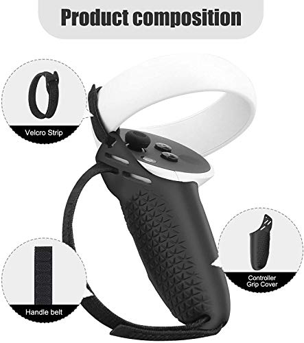 Vakdon Controller Grips Cover Compatible with Oculus Quest 2, 6in1 Quest 2 Accessories, with Silicone Face Cover, Lens Protector Cover and Knuckle Straps, Provide All-Round Protection (Black)