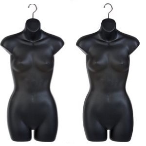 Set of (2) Female Dress Plastic Mannequin Body Forms, Great for Displaying Small and Medium Sizes, Black