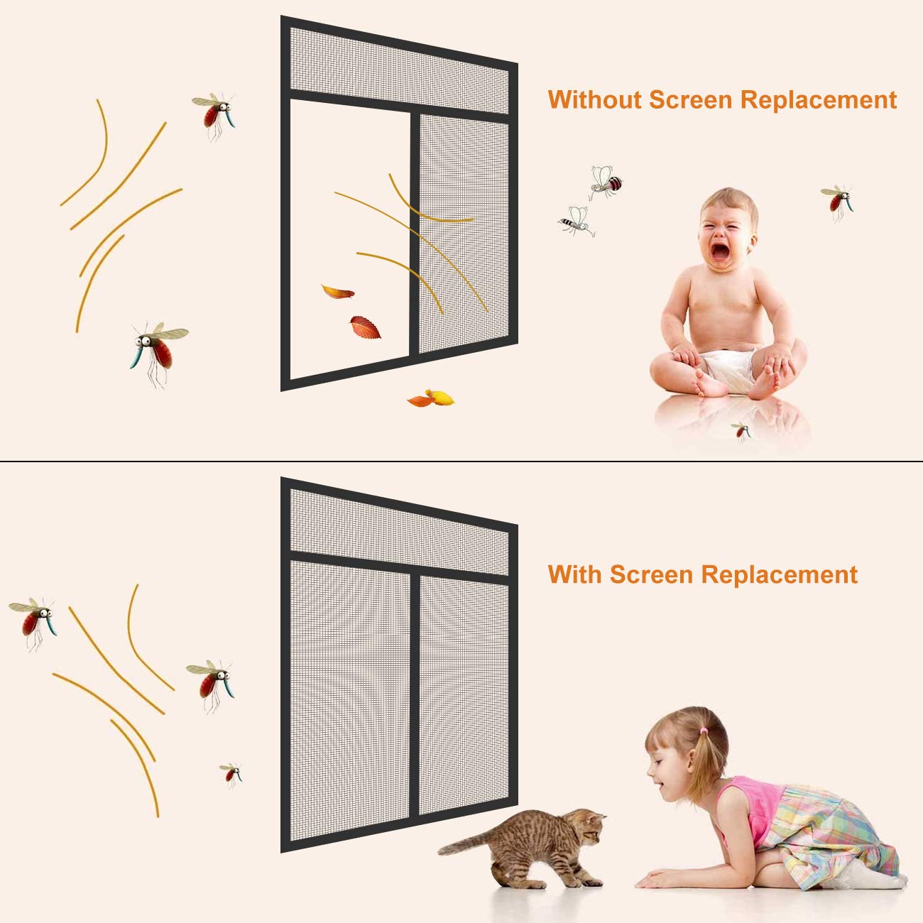 MAGZO Window Screen Replacement Mesh 48"W x 99"L - DIY Adjustable Polyester Pet Proof Screen Door Mesh for Patio Window Screen Repair Kit, Durable, Washable, Gray