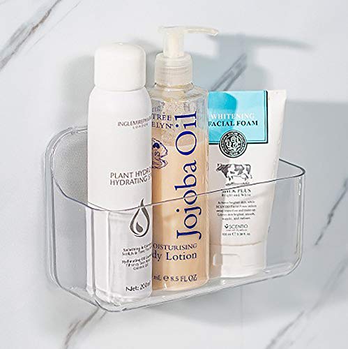 Plastic Wall Mount Organizer Rack Shelf Container Bin Storage Box Holder Basket Hanging Walls/Doors Free Punch for Kitchen, Bathroom, Cabinet, Toilet,Office, Bedroom, Craft Room - Clear (Small)