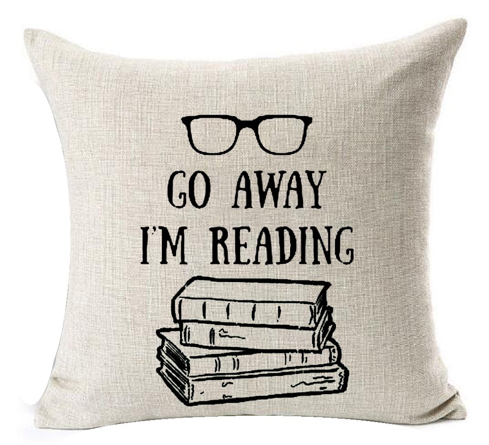 Andreannie Book Lover Reading Books Club Librarian Black Glasses Go Away I'm Reading Cotton Linen Throw Pillow Case Cushion Cover New Home Office Indoor Decorative Square 18 X 18 Inches