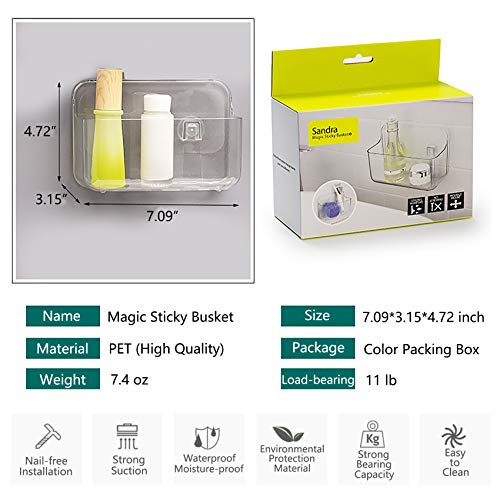Plastic Wall Mount Organizer Rack Shelf Container Bin Storage Box Holder Basket Hanging Walls/Doors Free Punch for Kitchen, Bathroom, Cabinet, Toilet,Office, Bedroom, Craft Room - Clear (Small)