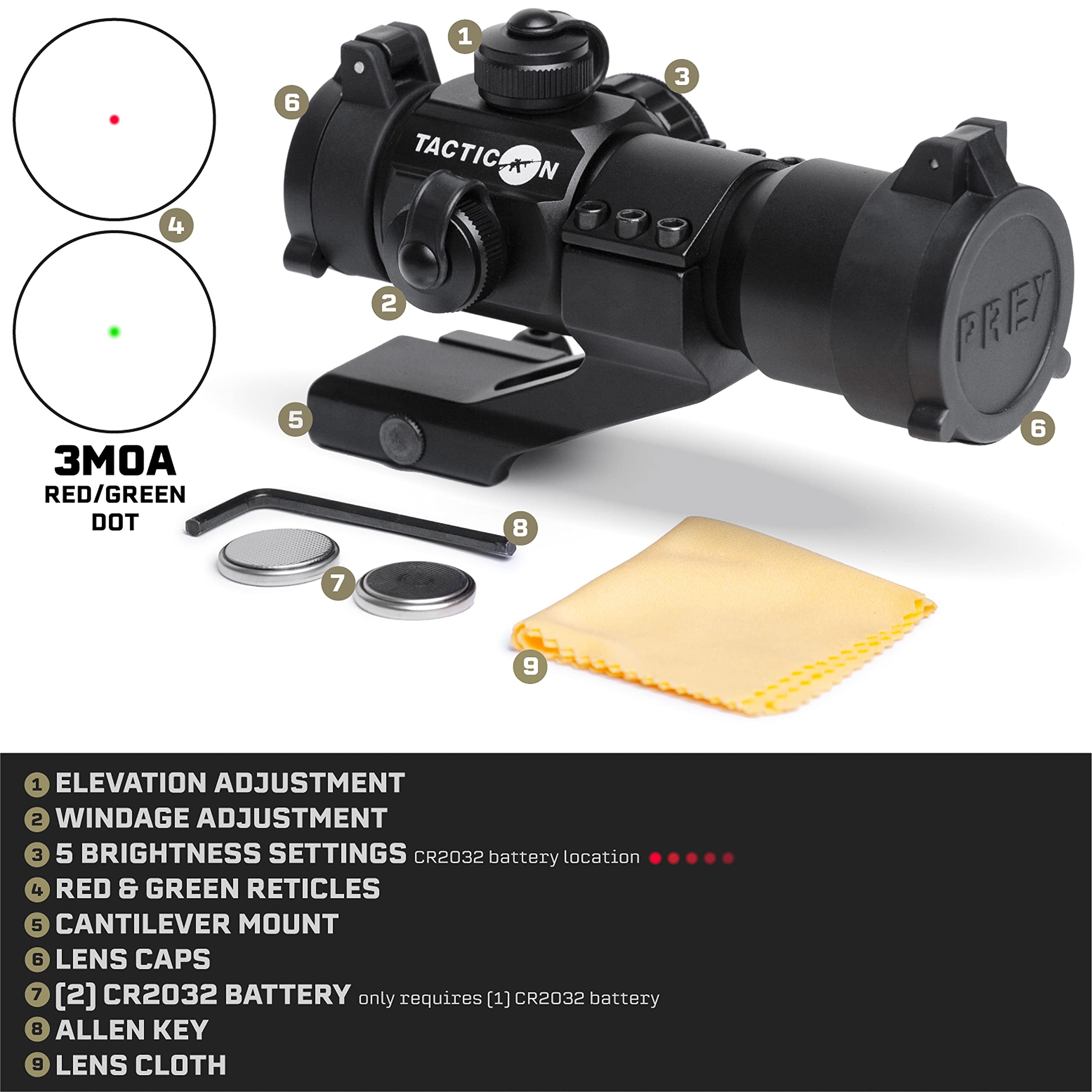 Tacticon™ Predator V1 Red Dot Green Dot Sight | Combat Veteran Owned Company | Absolute Co-Witness | Waterproof Fog Proof Optic | Tactical Rifle AR 15 Accessories