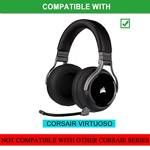 Jecobb Replacement Ear Pads Cushion Cover with Protein Leather & Memory Foam for Corsair Virtuoso RGB Wireless SE Gaming Headset ONLY β Round (Black)