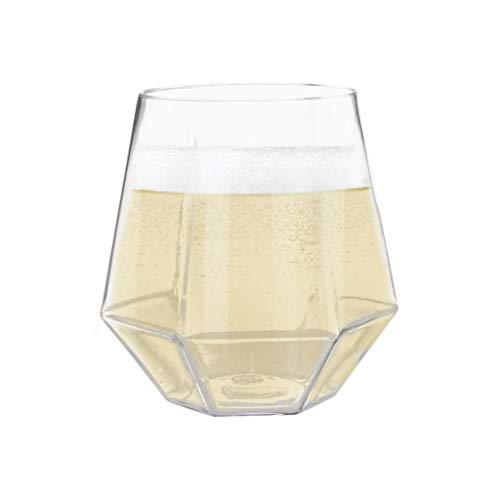 HomeyGear 6 Pack Plastic Diamond Shaped Wine Glasses BPA Free Clear Goblets Stemless 12 Oz Disposable Elegant Drink Cups for Parties Wedding Receptions Fancy Reusable Tumblers for Easy CleanUp