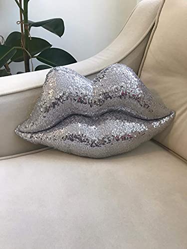 woody Gray Lips Glitter Pillow Home Decor Lips Throw Pillow Decorative Cushion Pillow Couch Bed Shaped Pillow Sparkle Luxury Pillow 18,5 x 10,5 x 3,5 inches