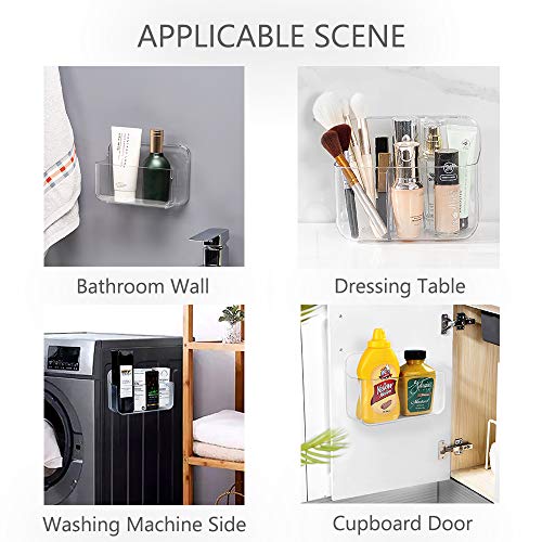 Plastic Wall Mount Organizer Rack Shelf Container Bin Storage Box Holder Basket Hanging Walls/Doors Free Punch for Kitchen, Bathroom, Cabinet, Toilet,Office, Bedroom, Craft Room - Clear (Small)