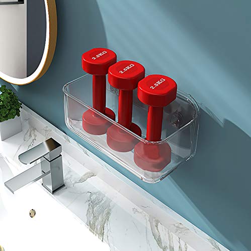 Plastic Wall Mount Organizer Rack Shelf Container Bin Storage Box Holder Basket Hanging Walls/Doors Free Punch for Kitchen, Bathroom, Cabinet, Toilet,Office, Bedroom, Craft Room - Clear (Small)