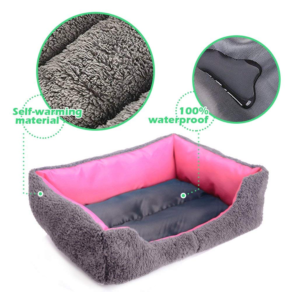 Rectangular Dog Cat Beds Mattress Washable Pads Room, Soft Winter WarmPlush Faux Fur Sleeping Pet Fleece Bed Mat for Small Doggy Kitten Puppy, with Anti-Slip Waterproof Bottom, (Pink)