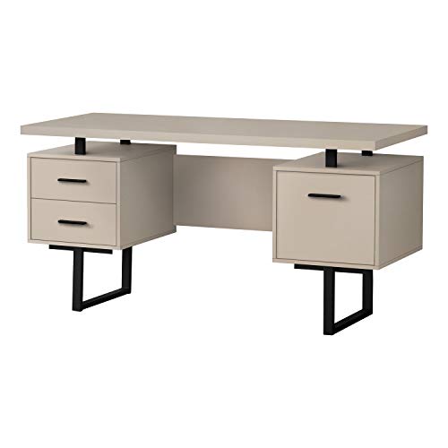 Monarch Specialties 7629 Computer Desk, Home Office, Laptop, Left, Right Set-up, Storage Drawers, 60" L, Work, Metal, Laminate, Beige, Contemporary Desk-60 L Modern Taupe Black x 23.75" W x 30.25" H
