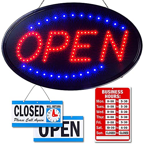 Ultima LED Neon Open Sign for Business: Jumbo Lighted Sign Open with Flashing Mode β Large Indoor Electric Light up Sign for Stores (23 x 14 in) Includes Business Hours and Open & Closed Sign