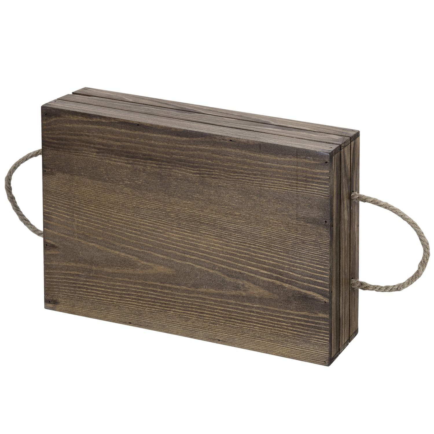 MyGift 13 Inch Rustic Brown Wood Decorative Storage Organizer Bin with Rope Handles, Open Top Small Crate Box for Bathroom Accessories, Books, Crafts, Fruits