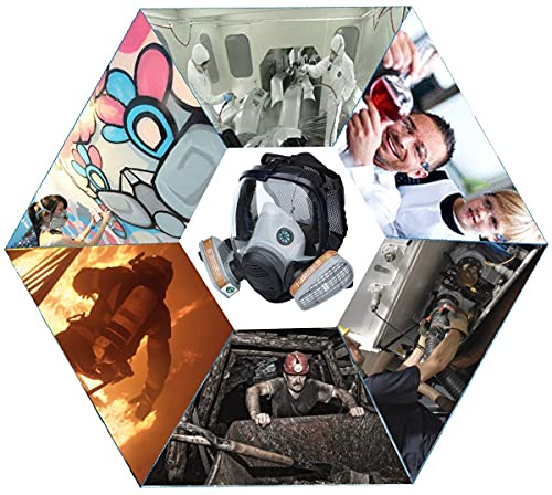 17 in 1 Full Face Large Size Respirator,Reusable Full Face Respirator Widely Used in Organic Gas,Paint Sprayer, Chemical,Woodworking,Dust Protector, Medium