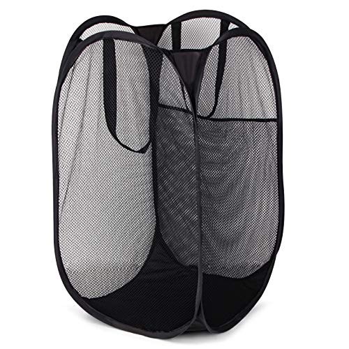 Pop-up Laundry Hamper, Folding Mesh Laundry Basket with Durable Handles, Collapsible Clothes Hampers for Kids Room, College Dorm, Travel