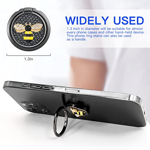 YINHEXI Phone Ring Holder Finger Kickstand, Cell Phone Ring Holder Finger Grip 360 Degree Rotation, with Crystal Stone Enamel Bee (Black)